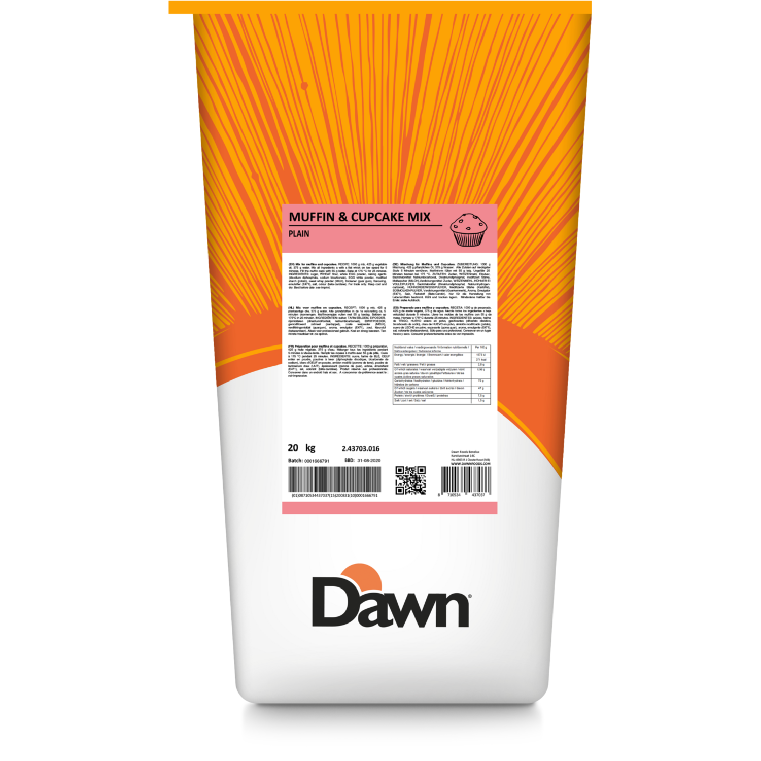 Dawn Muffin- en Cupcakemix 20 kg (19375), Dawn Foods | Banket - Bakeplus